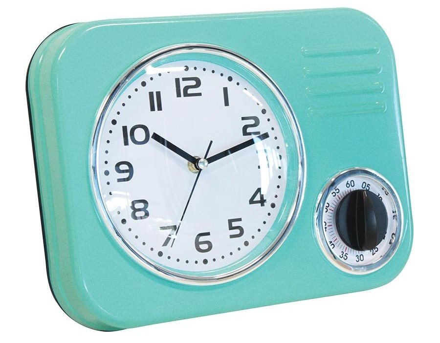 Retro Kitchen Metal Wall Clock With Timer 50s Blue At Mighty Ape NZ
