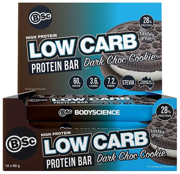 Buy BSc Bodyscience High Protein Low Carb Bar -12x 60g Dark Choc Cookie ...