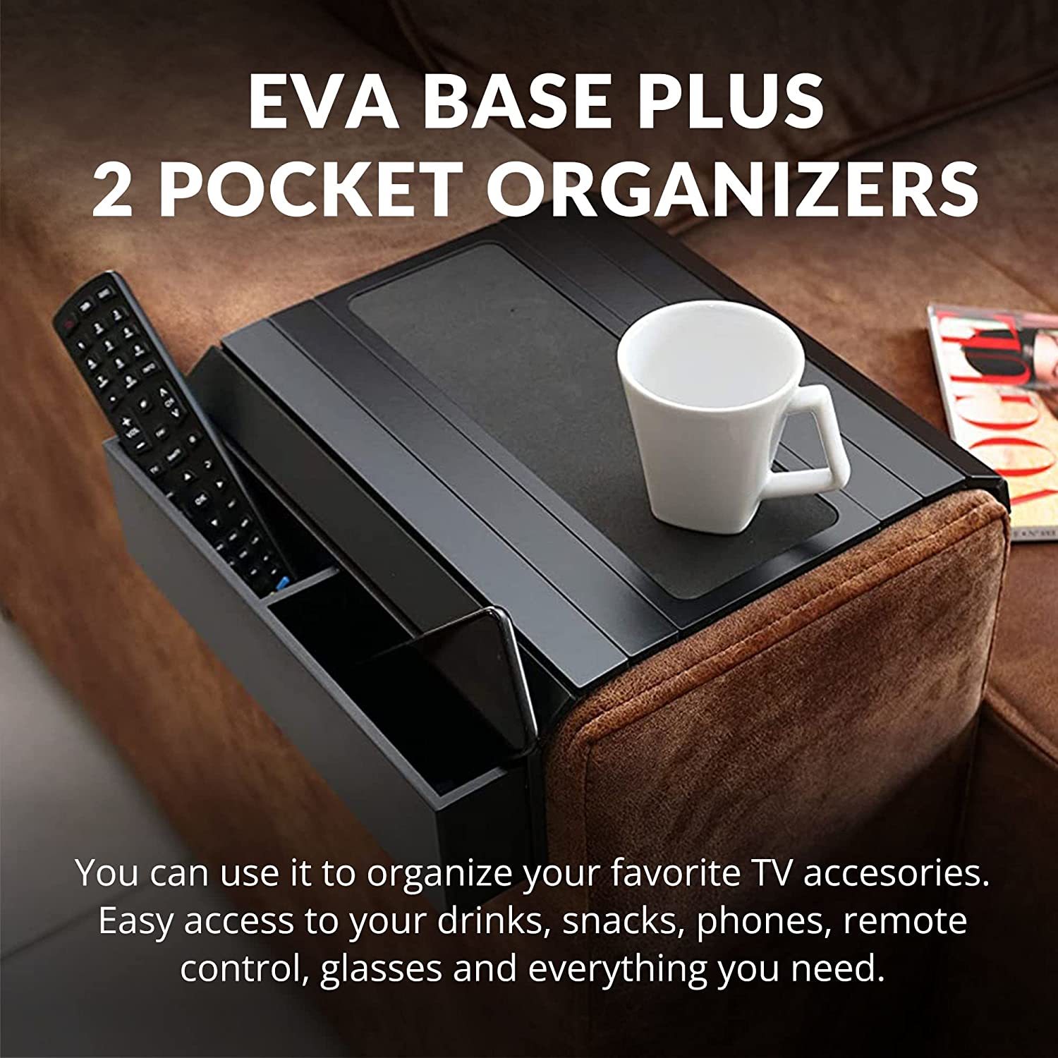 Sofa Arm Tray Table with Pocket Organizers - Black | at Mighty Ape NZ