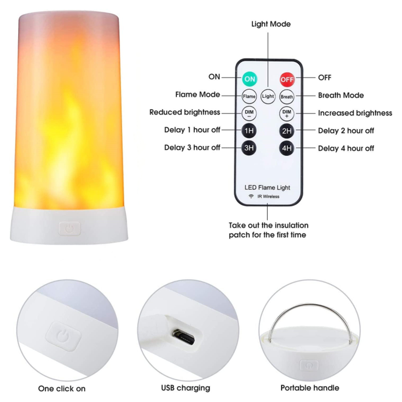 Rechargeable Led Flame Light Portable Magnet Bar Table Lamp - 2 Pack ...