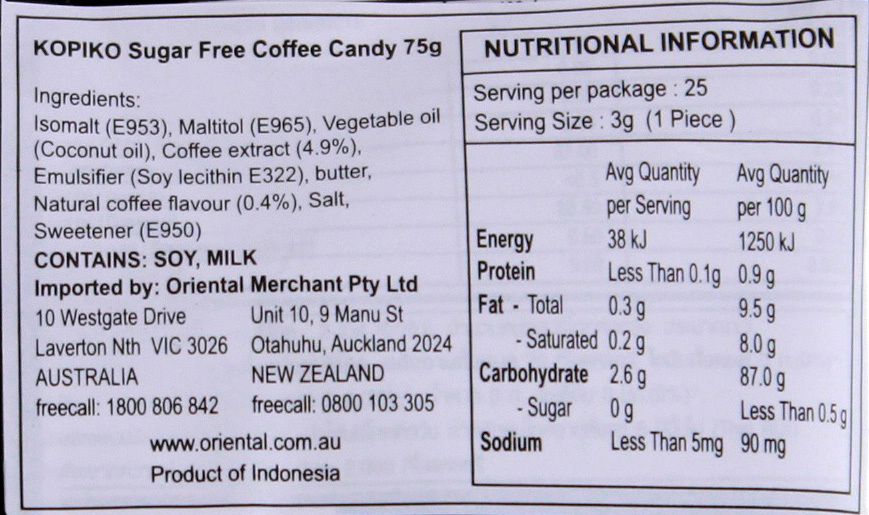 Kopiko Coffee Sugar Free Candy 75g Images at Mighty Ape NZ
