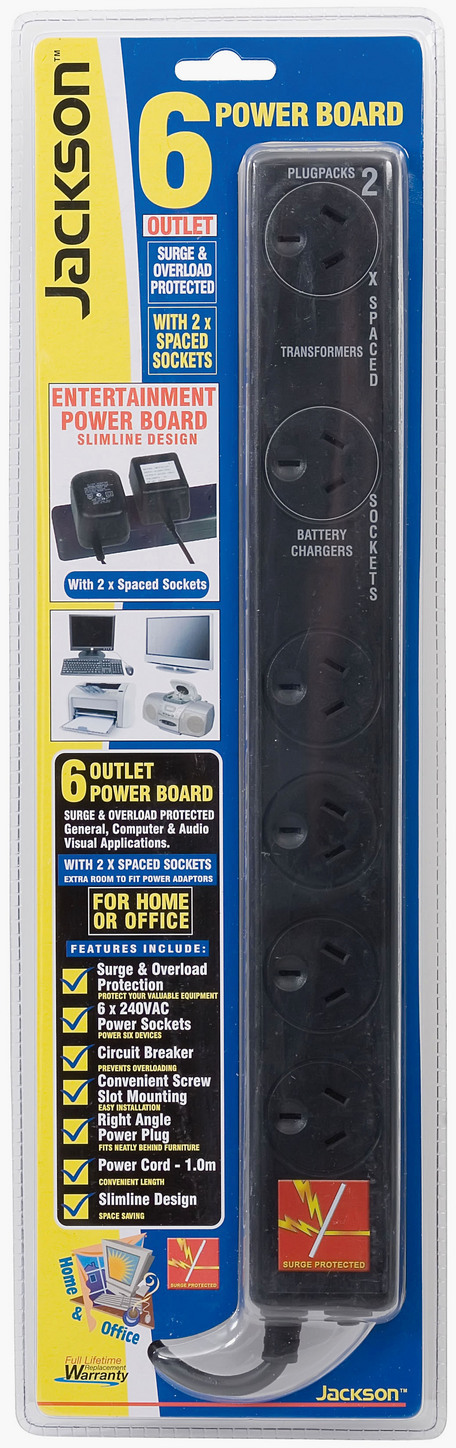 Jackson: 6-Way Power Board with Surge & Overload Protection | at Mighty ...