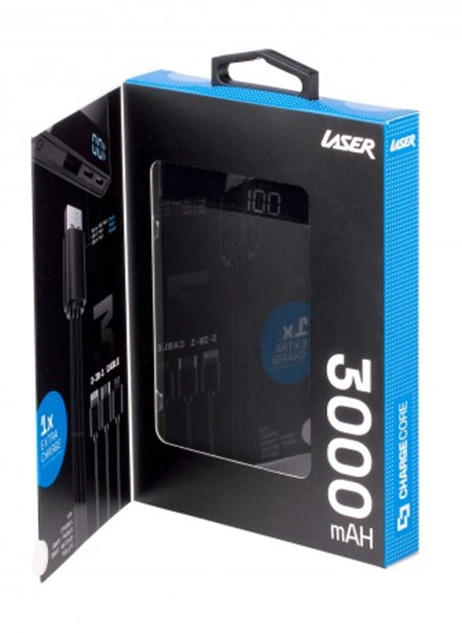 LASER 3000mAh Power Bank with 3-in-1 Cable - Black | at Mighty Ape NZ