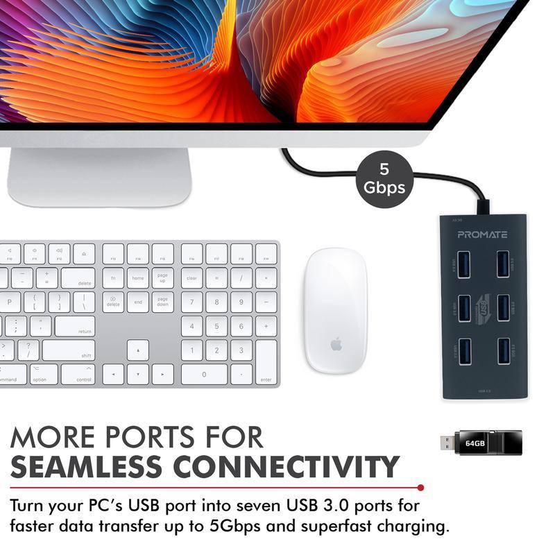Promate: EzHub-7 Powered USB Hub With 7x USB 3.0 Ports Plus Additional USB-C | at Mighty Ape NZ