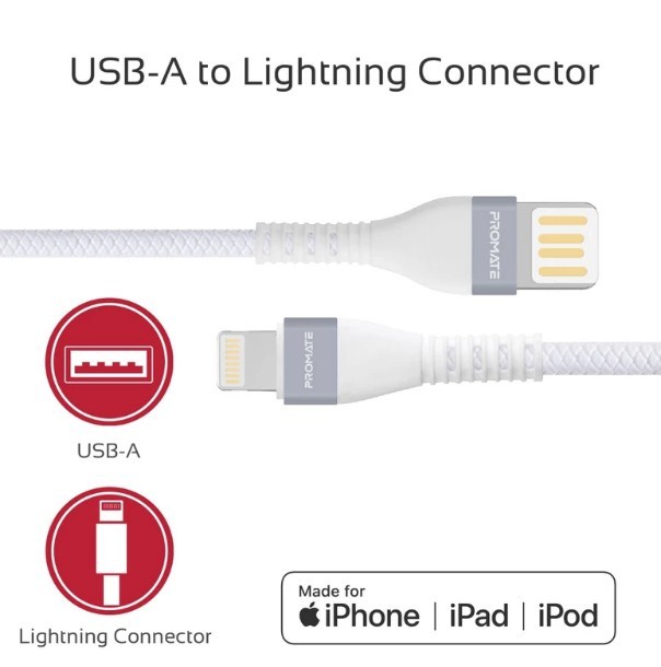 Promate: 1.2m USB-A to Lightning Connector Cable | at Mighty Ape NZ