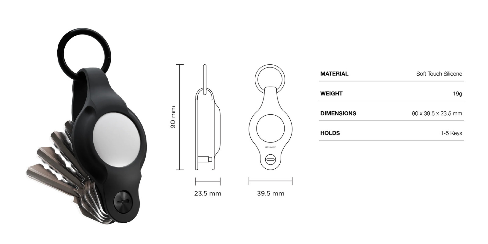 KeySmart Air Compact Key Holder For AirTag - Black | at Mighty Ape NZ