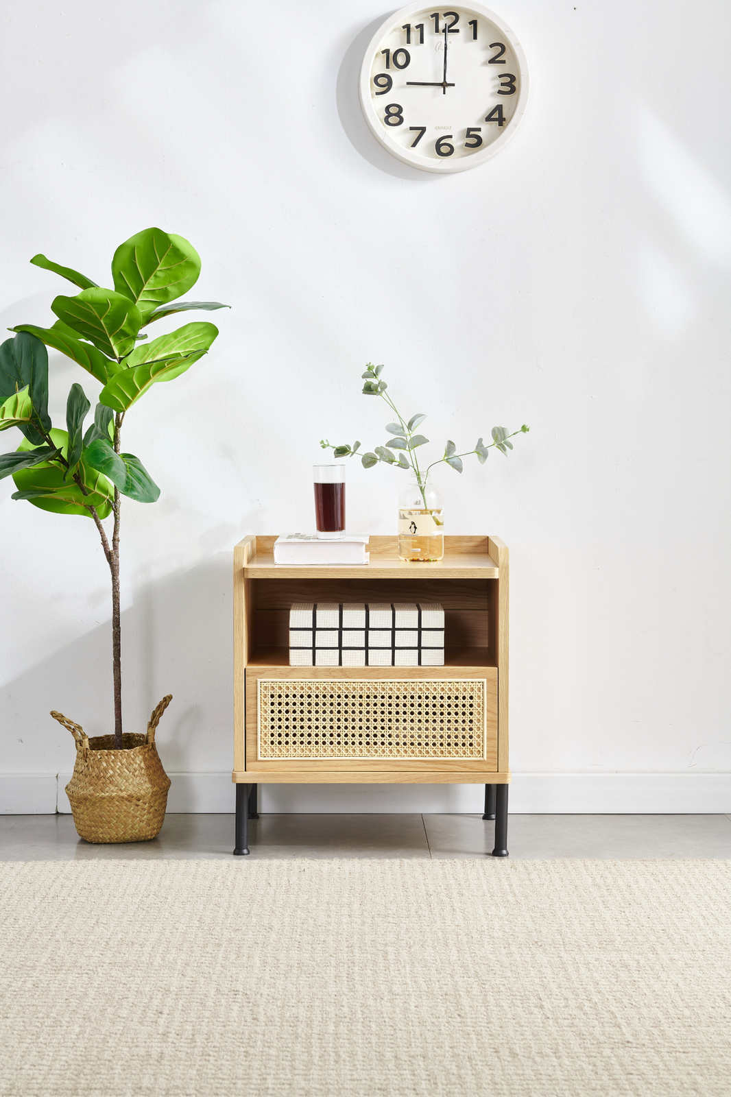 Buy Fraser Country Natural & Black Rattan Bedside Table with Metal Legs ...