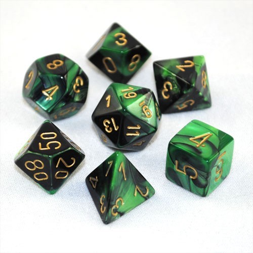 Chessex Gemini Polyhedral Dice Set - Black Green/Gold | at Mighty Ape NZ
