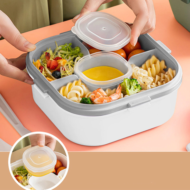 Plastic Double-Layer Salad Lunch Box - White (1700ml) | at Mighty Ape NZ