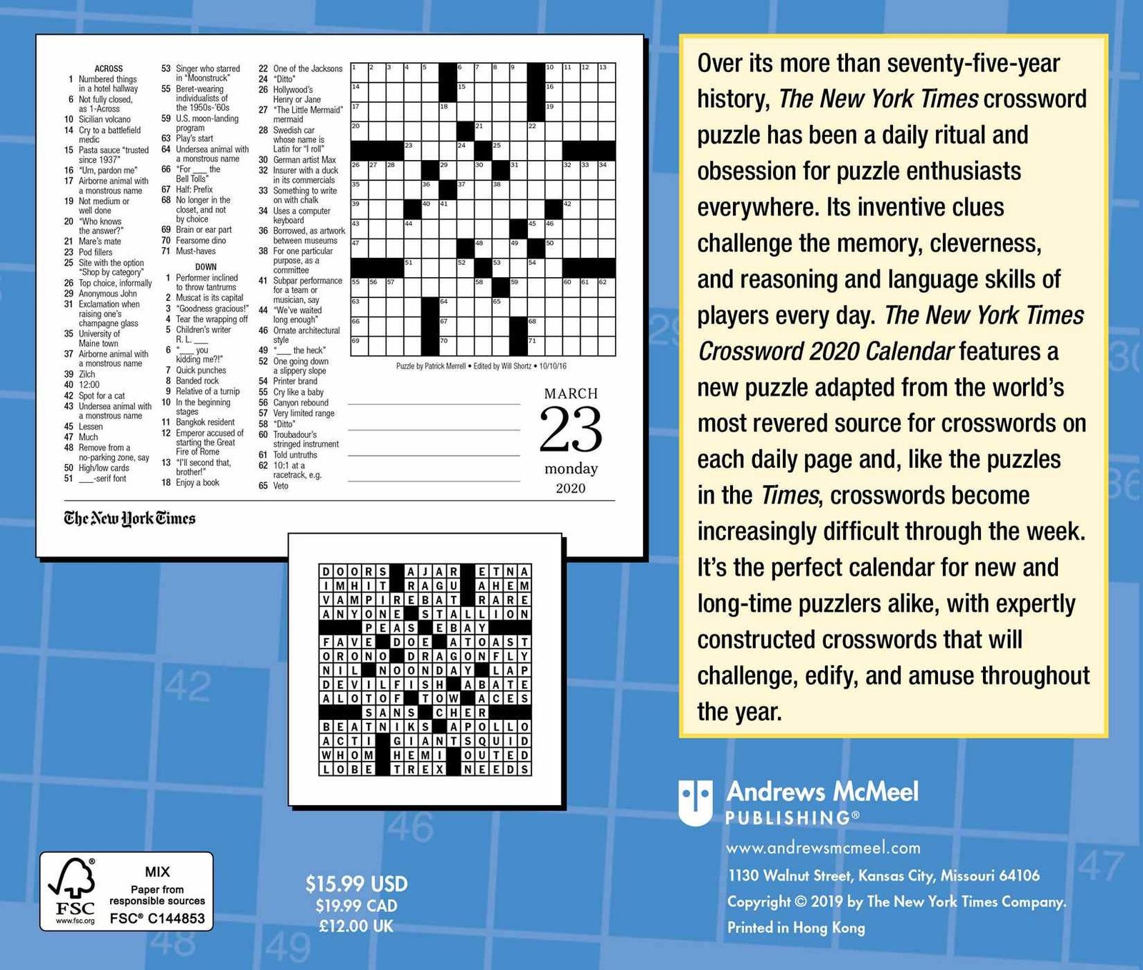 Buy New York Times Crossword Puzzles 2020 Day-to-Day Calendar at Mighty ...