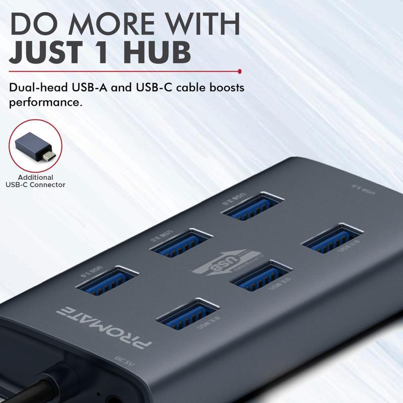 Promate: EzHub-7 Powered USB Hub With 7x USB 3.0 Ports Plus Additional USB-C | at Mighty Ape NZ