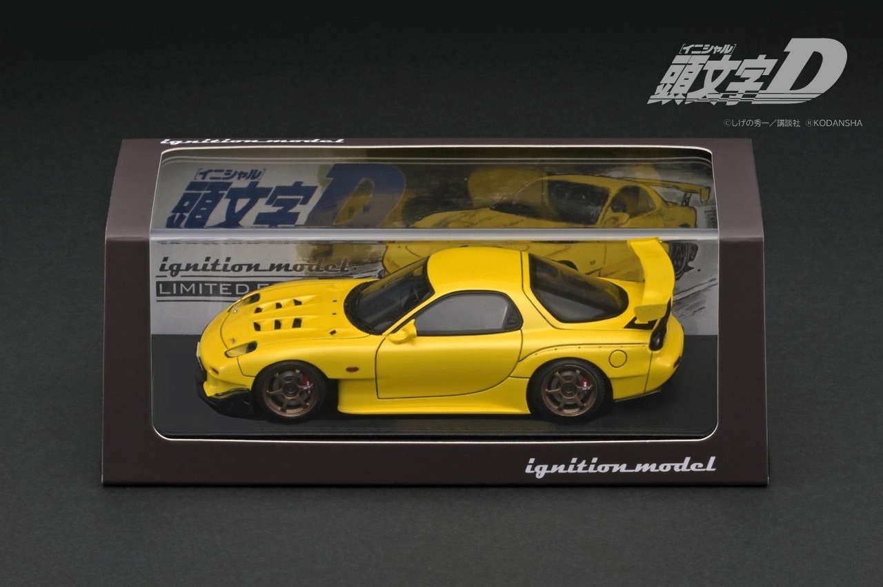 Initial D: 1/43 Mazda RX-7 (FD3S) Yellow - Diecast Car Images at Mighty Ape NZ