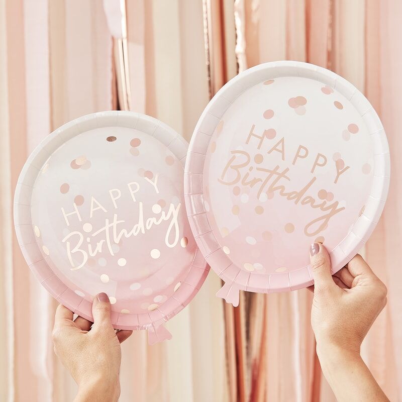 Ginger Ray: Rose Gold Balloon Shaped Party Paper Plates | at Mighty Ape NZ