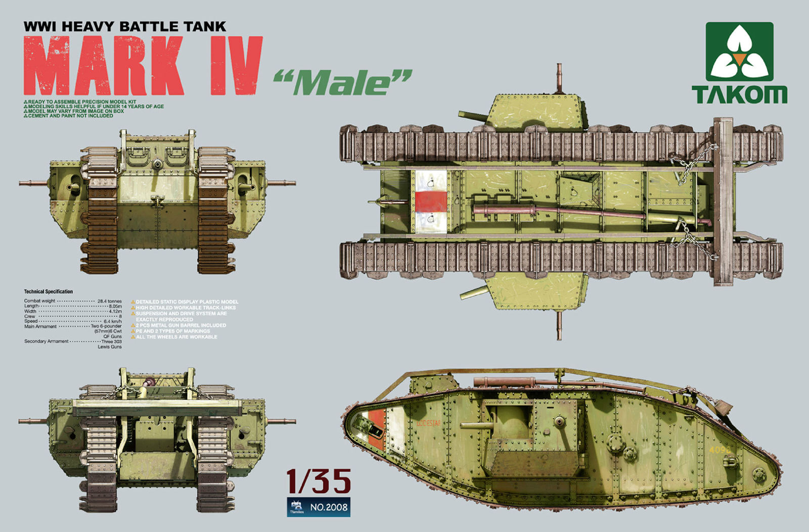 1/35 WWI Heavy Battle Tank Mark IV "Male" Model Kit | at Mighty Ape ...