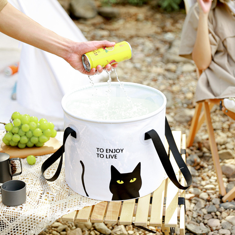 Foldable Bucket With Cat Design - White | at Mighty Ape NZ