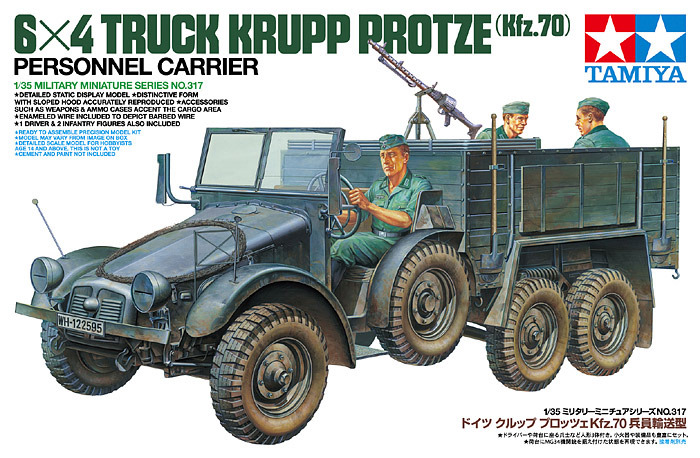 Tamiya 6X4 Truck Krupp Protze (Kfz.70) Personnel Carrier 1:35 Model Kit ...