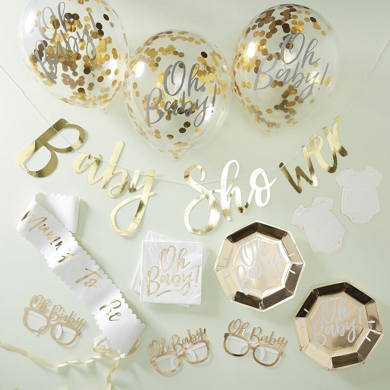 Ginger Ray: Gold Baby Shower Party In A Box | at Mighty Ape NZ