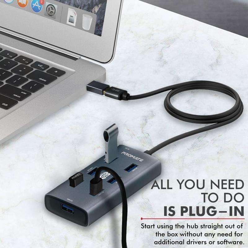 Promate: EzHub-7 Powered USB Hub With 7x USB 3.0 Ports Plus Additional USB-C | at Mighty Ape NZ