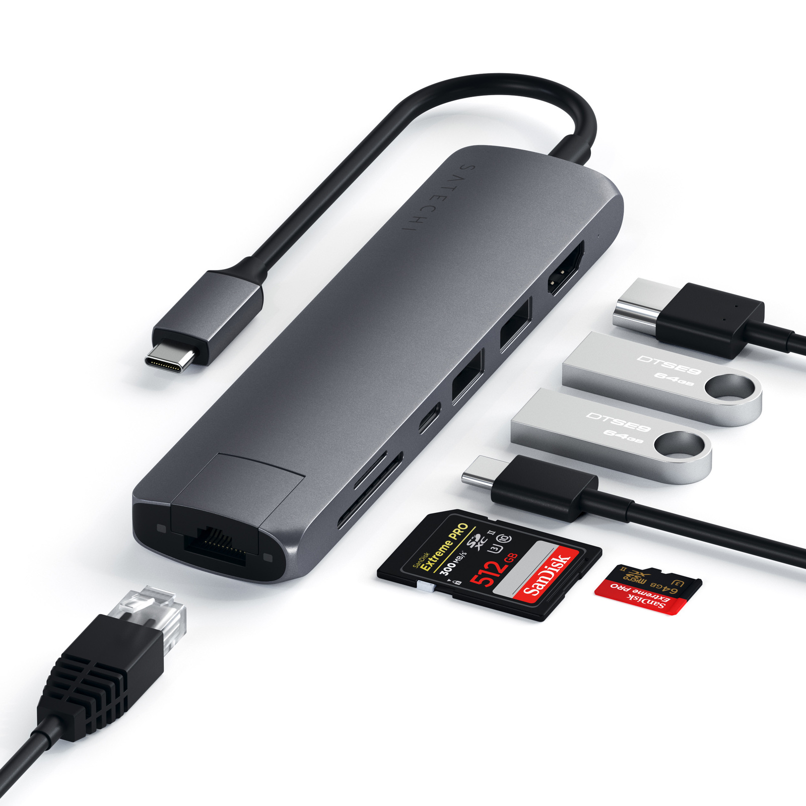 Satechi Usb C Slim Multiport With Ethernet Adapter Space Grey At Mighty Ape Nz