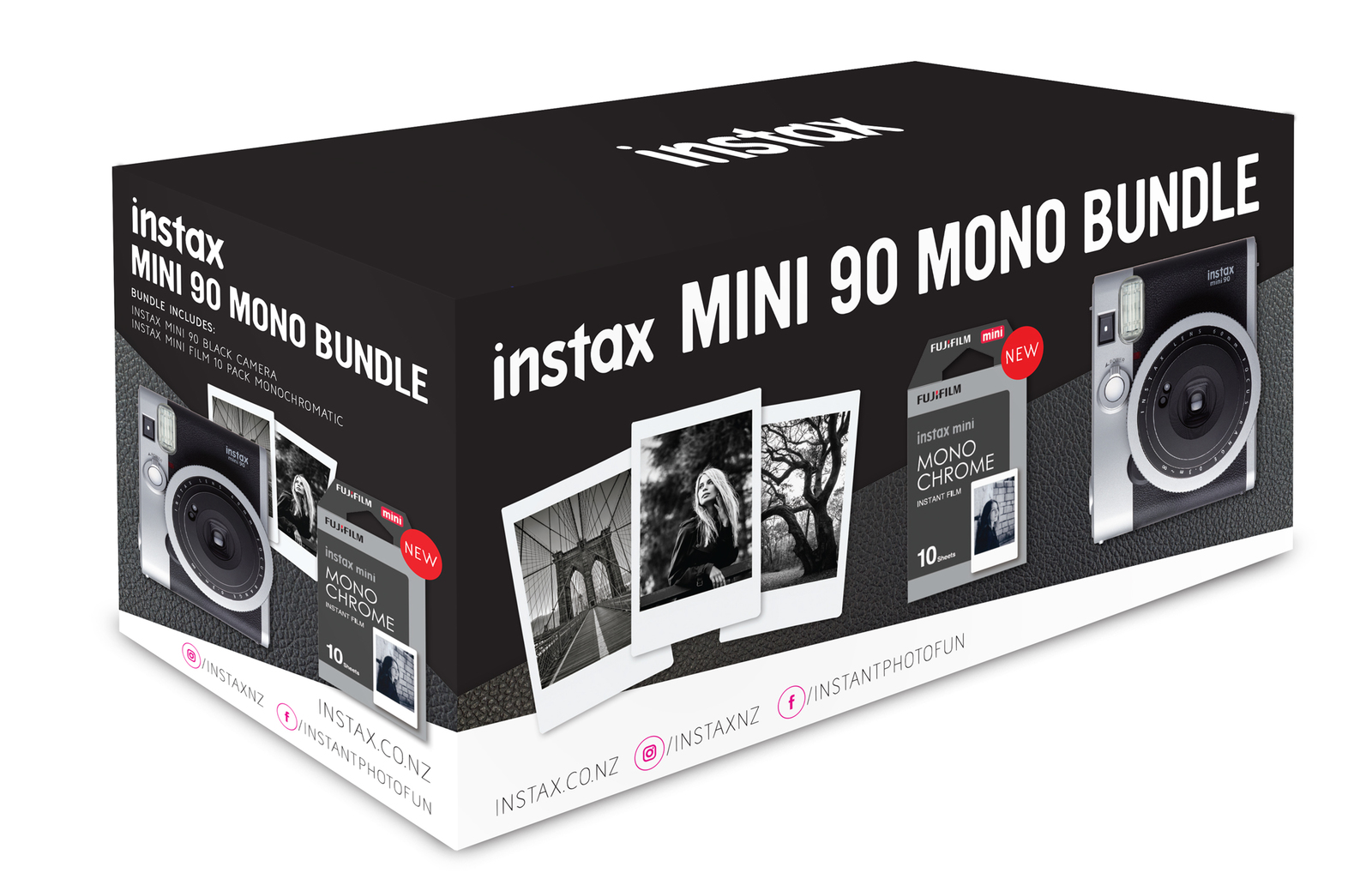 Fujifilm Instax Mini 90 Monochrome Bundle | at Mighty Ape NZ