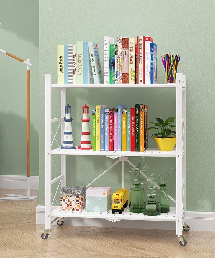 Foldable 3-Tier Shelving Unit with Wheels - White | at Mighty Ape NZ