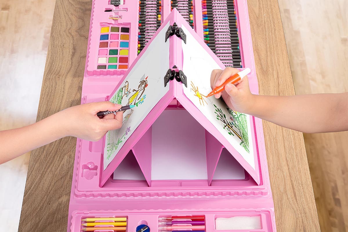 Buy 208-Piece Pop-Up Double-Sided Easel Art Set - Pink at Mighty Ape NZ