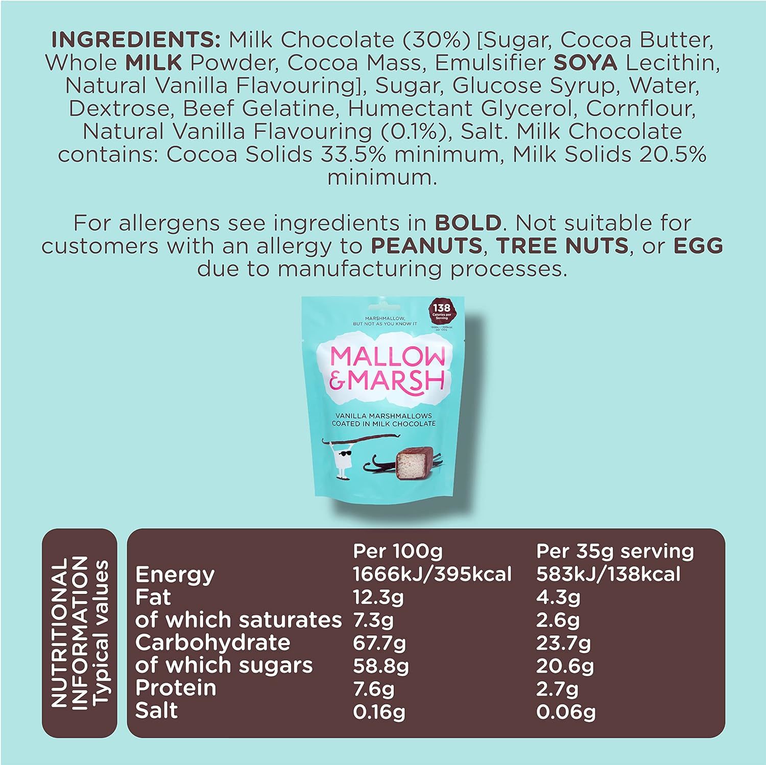 Mallow & Marsh: Milk Chocolate Coated Vanillla Marshmallow - 100g (Pack ...