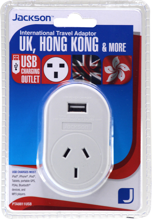 Jackson: Travel Adaptor with 1x USB Charging Port - Converts NZ/AUS ...