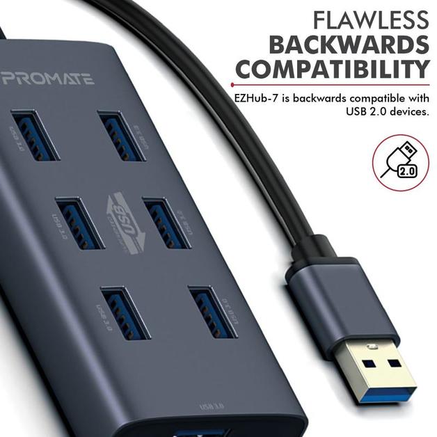 Promate: EzHub-7 Powered USB Hub With 7x USB 3.0 Ports Plus Additional USB-C | at Mighty Ape NZ