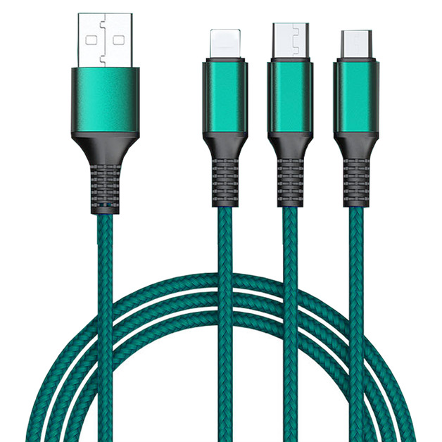 3-in-1 Charging Cable - Green | at Mighty Ape NZ