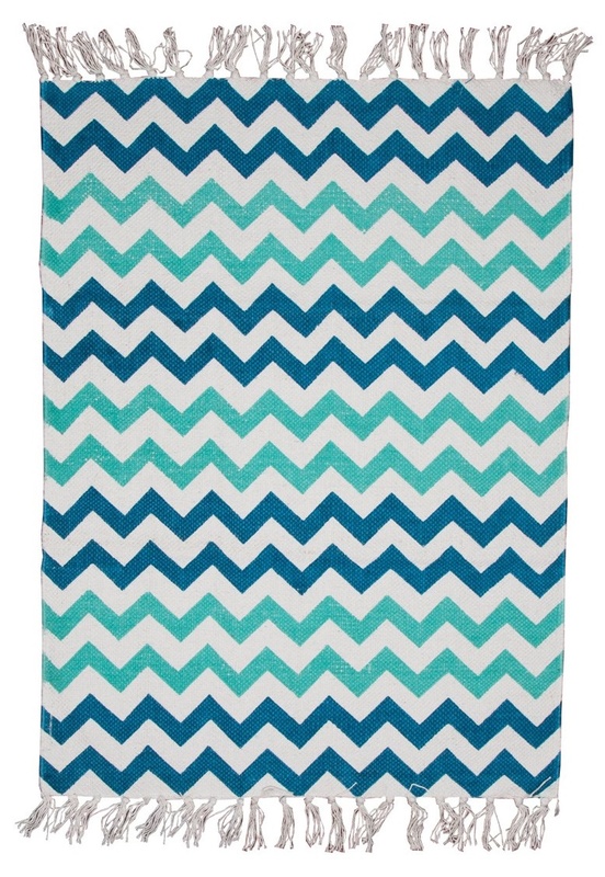 Chevron Rug With Tassel Fringe - Blue | at Mighty Ape NZ