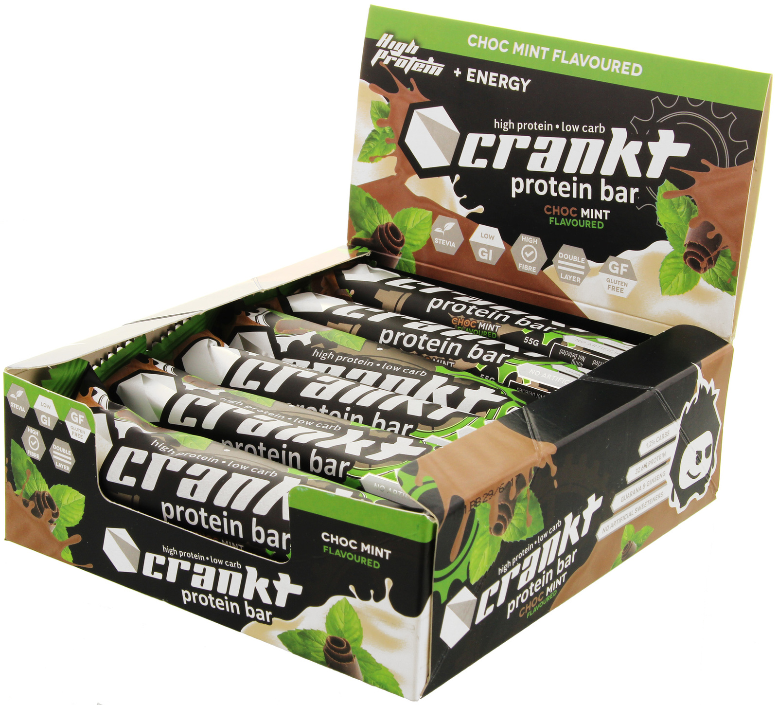 Buy Crankt Protein Bars - Choc Mint 55g (12x55g) at Mighty Ape NZ