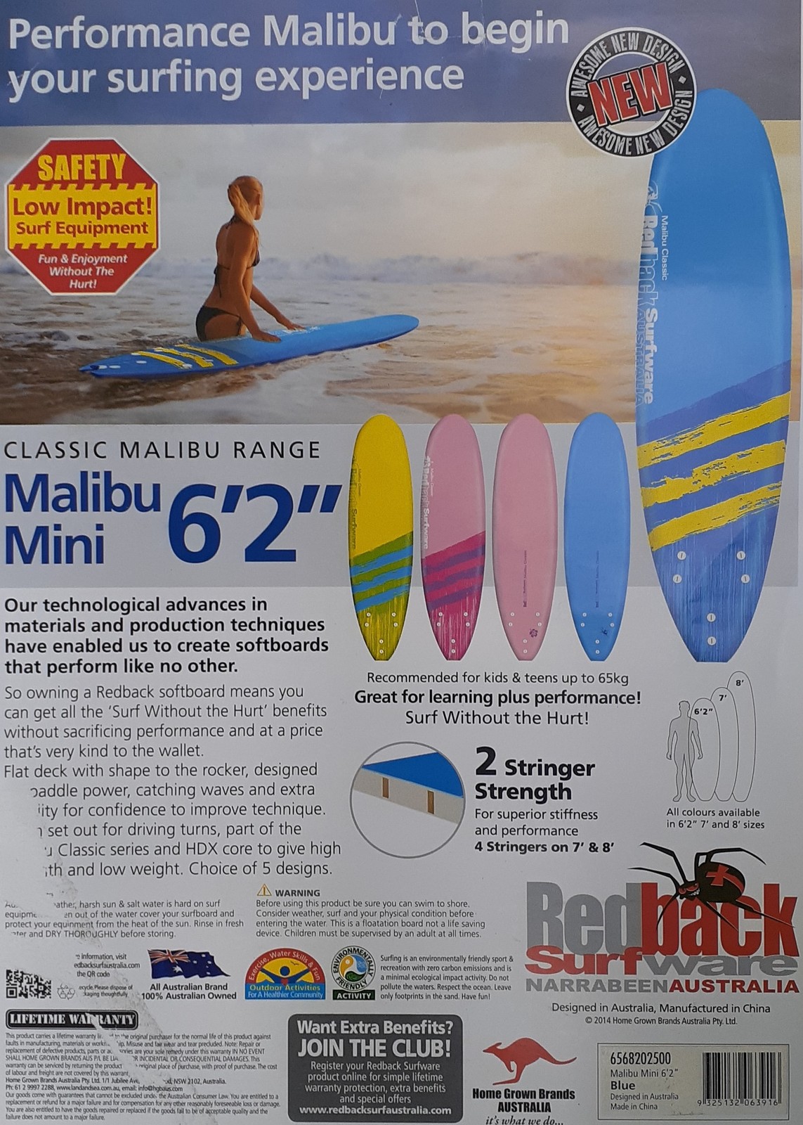 Buy Redback Mini Malibu Soft Surfboard 6'2" (Assorted Designs) at ...