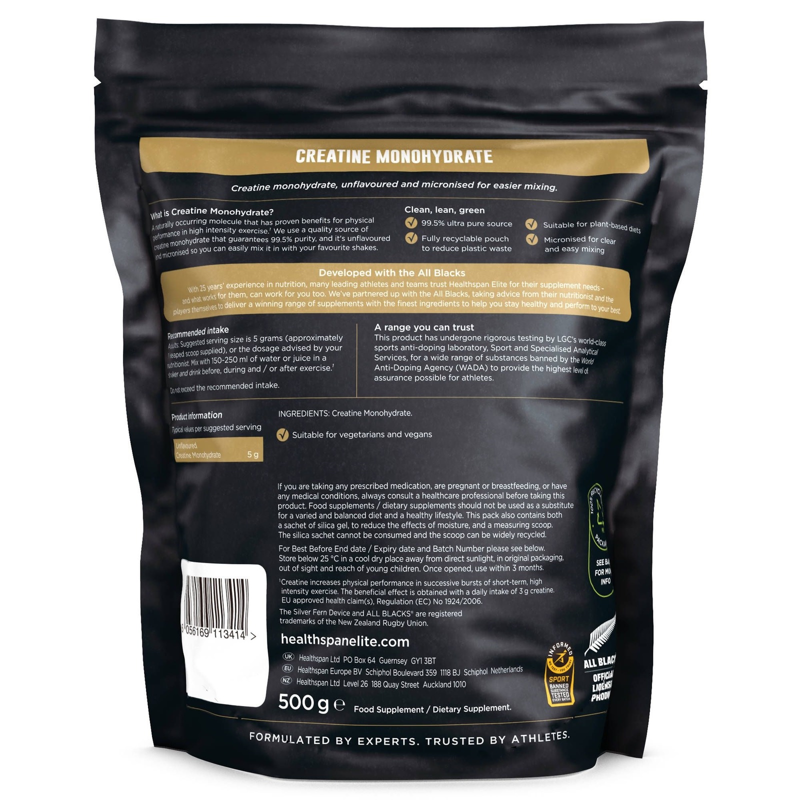 Buy Healthspan: All Blacks Creatine Monohydrate (500g) at Mighty Ape NZ