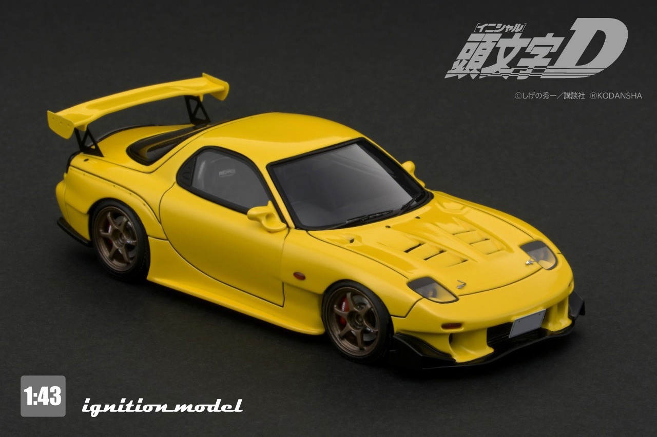 Initial D: 1/43 Mazda RX-7 (FD3S) Yellow - Diecast Car Images at Mighty Ape NZ