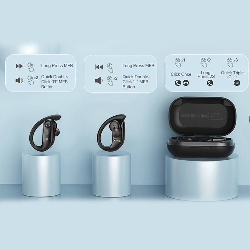 TWS Bluetooth IPX7 Waterproof Over-Ear Earbuds with Charging Case ...