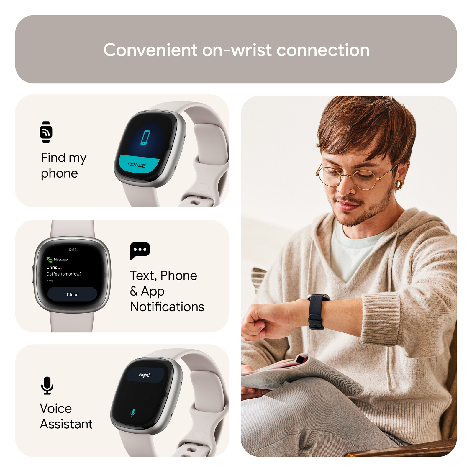 Fitbit Sense 2 Smartwatch (Lunar White/Platinum) | at Mighty Ape NZ