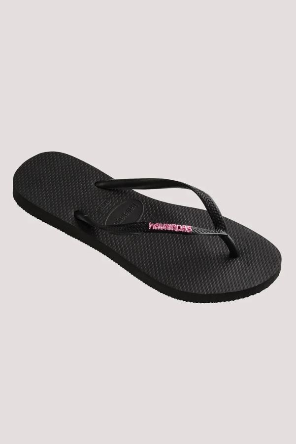 Havaianas: Slim Logo Metallic 1094 Jandal - Black/Pink (Size: 39/40 ...