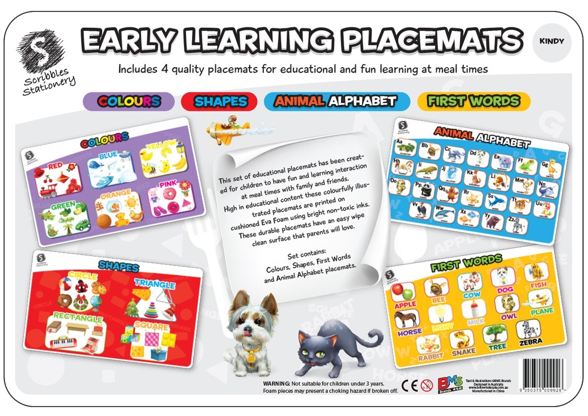 Scribbles Stationery: Kindy Early Learning Educational Placemats (4 ...