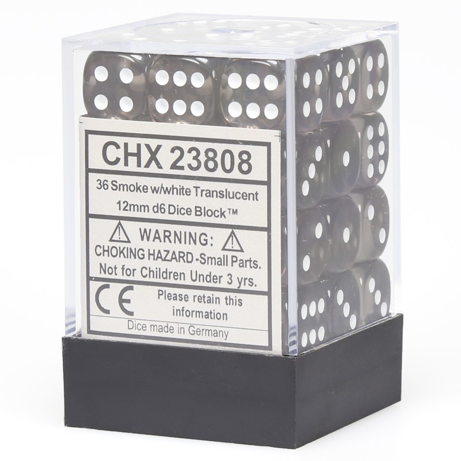 Chessex Signature 12mm D6 Dice Block: Smoke & White Translucent | at ...