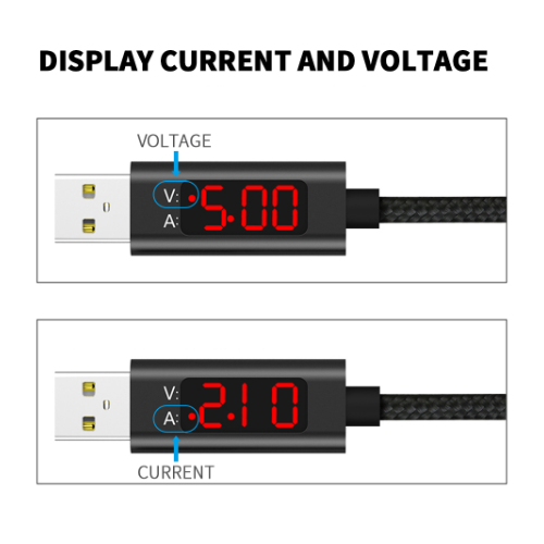 Voltage & Current Display USB Type-C Fast Charging Cable - (Black) | at ...