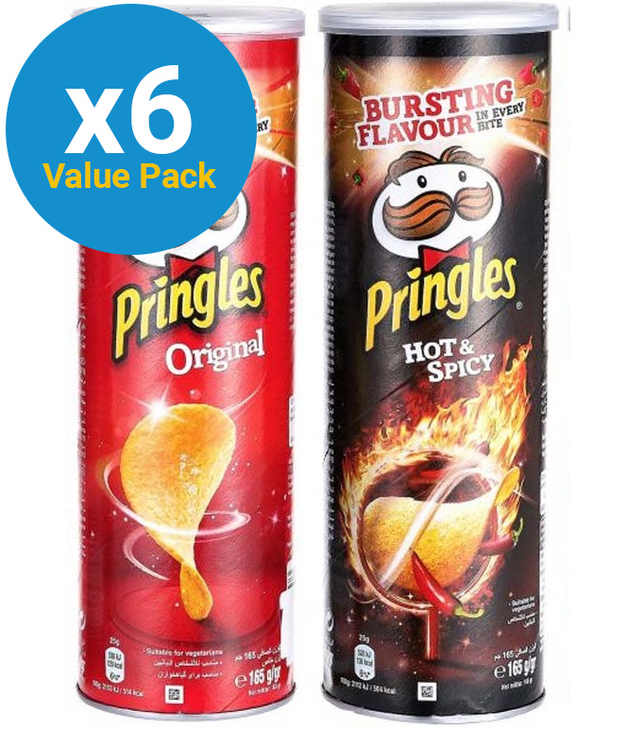 Pringles: Mixed Pack 165g 6pk - Hot & Spicy and Original | at Mighty Ape NZ