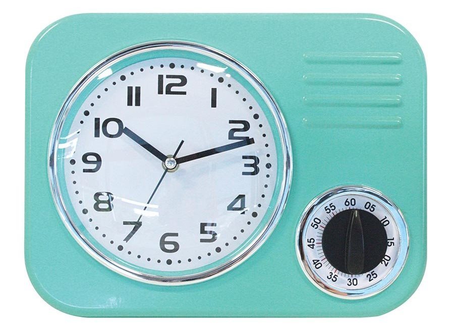 Retro Kitchen Metal Wall Clock With Timer 50s Blue At Mighty Ape NZ