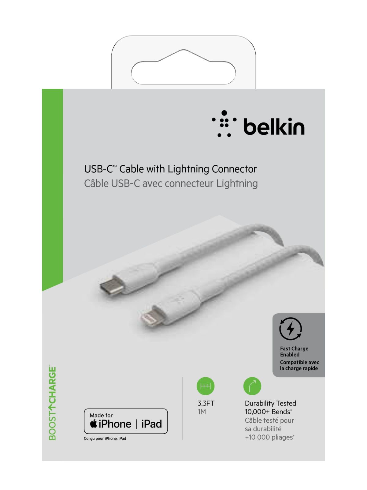 Belkin: Boost Up Charge USB-C To Lightning Braided Cable, 1m White | at ...