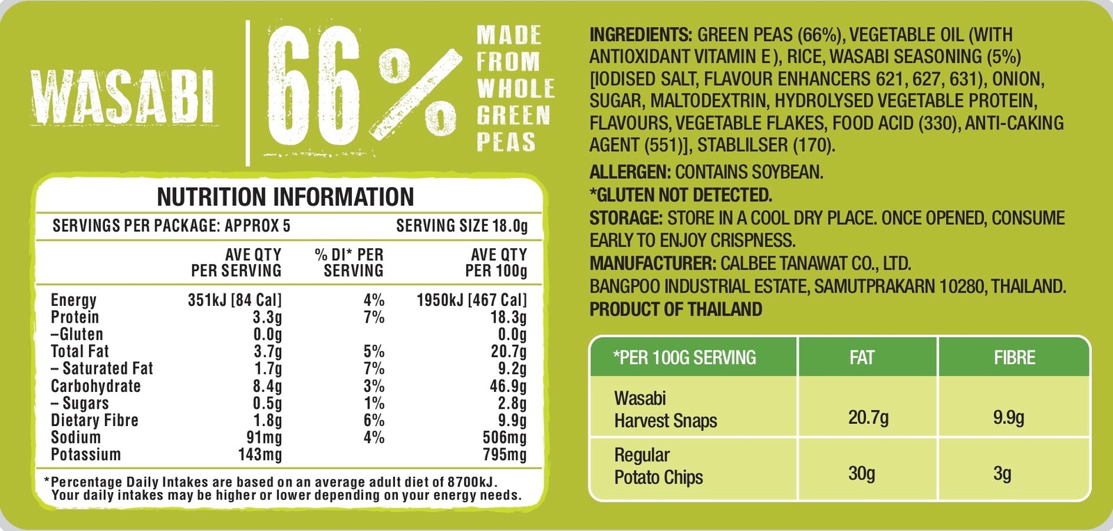 Calbee Harvest Snaps Baked Wasabi Pea Crisps - 120g (12 Pack) | at ...