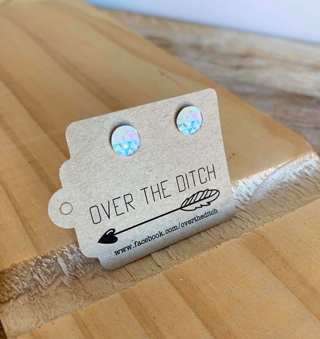 Over the Ditch: Dome Earrings 8mm - Pastel Triangles | at Mighty Ape NZ