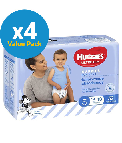 Buy Huggies Ultra Dry Walker Boy Nappies Value Box - Size 5 (128) at ...