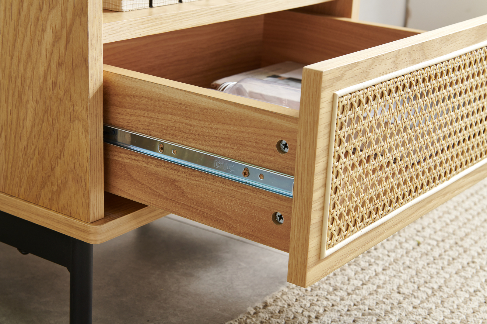 Buy Fraser Country Natural & Black Rattan Bedside Table with Metal Legs ...