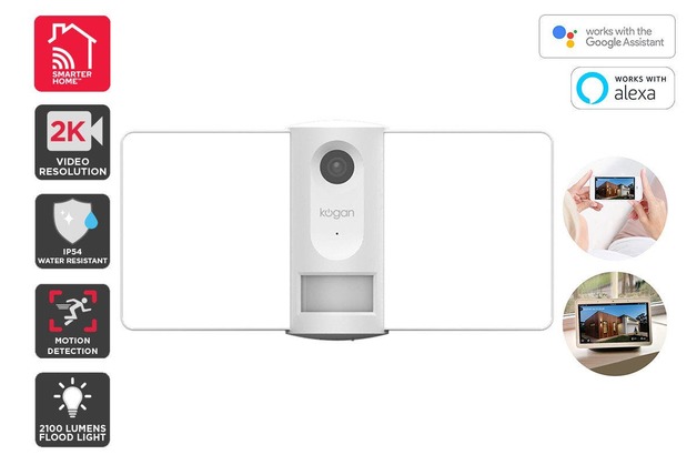 Kogan SmarterHome IP54 Outdoor Smart Wi-Fi Flood Light Security Camera ...