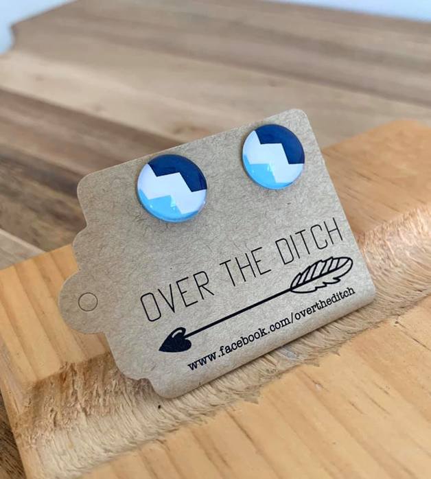 Over the Ditch: Dome earrings 12 mm - Geo blue combo | at Mighty Ape NZ